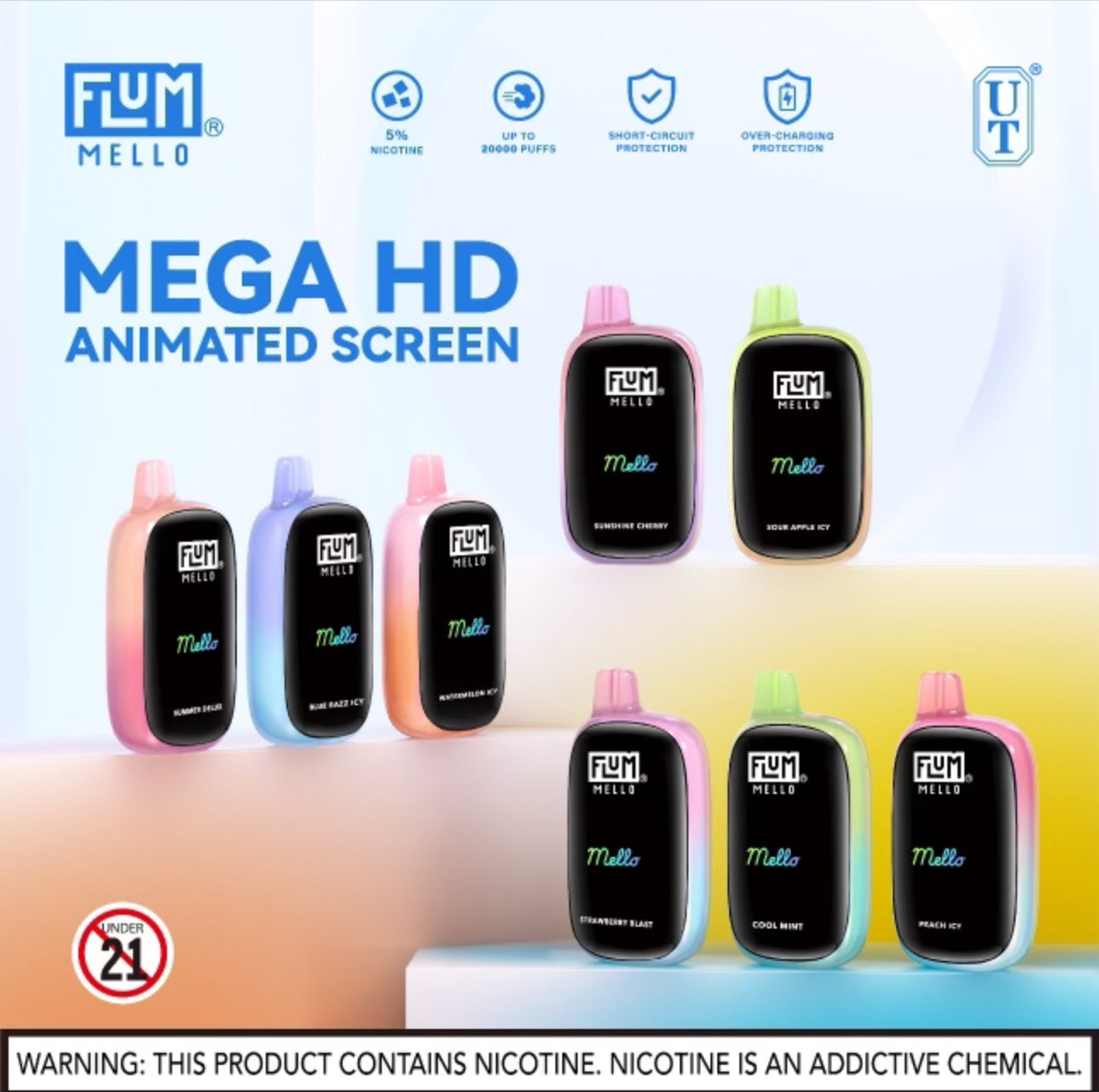 Flum Mello Vape Disposable | 20k Puffs | Mega HD Animated Screen | Eliquidstop
